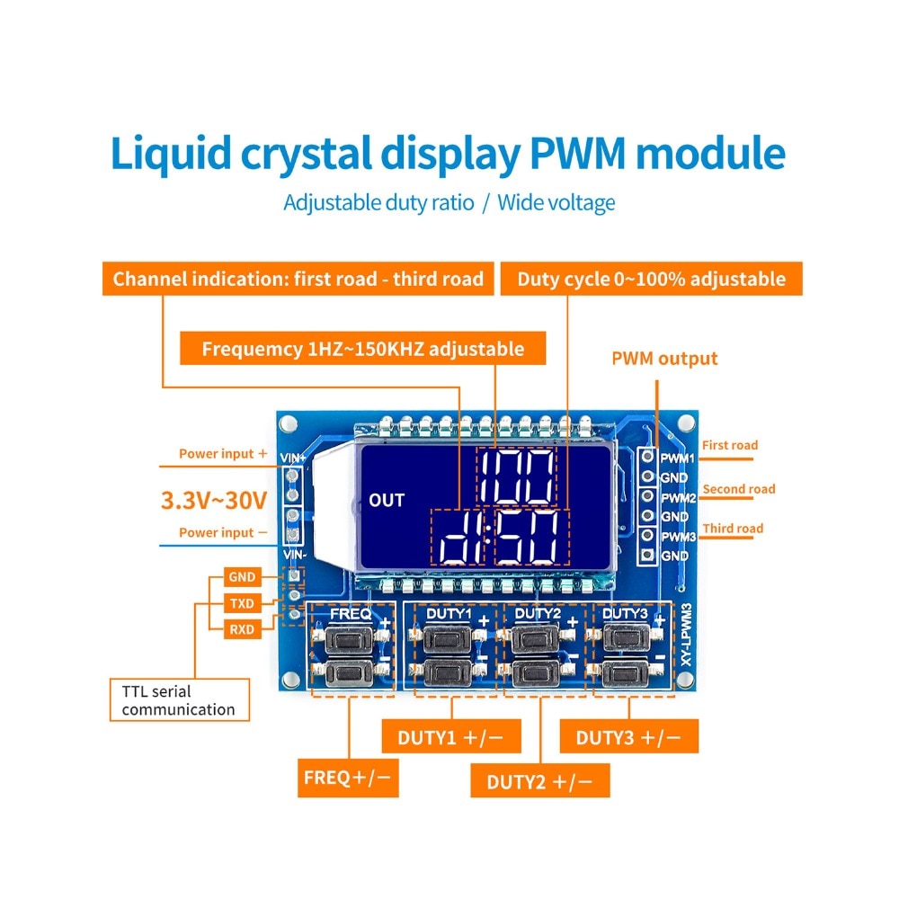 Liquid Crystal Display PWM Module 1Hz-150Khz 3.3V-30V Signal Generator ...