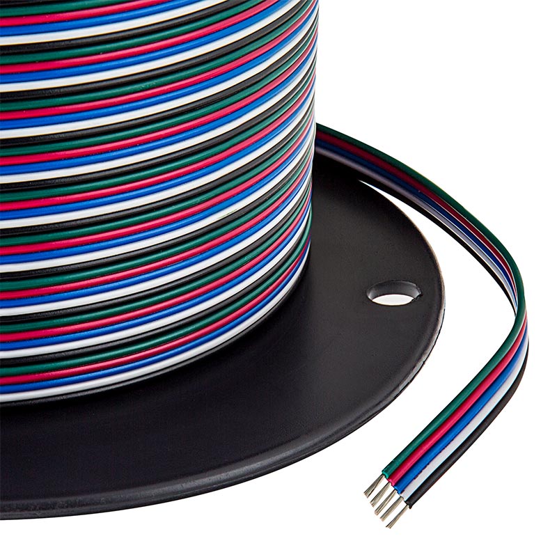 22 Gauge Electronic Wire - 5 Conductor RGB+W Extension Power Cable ...